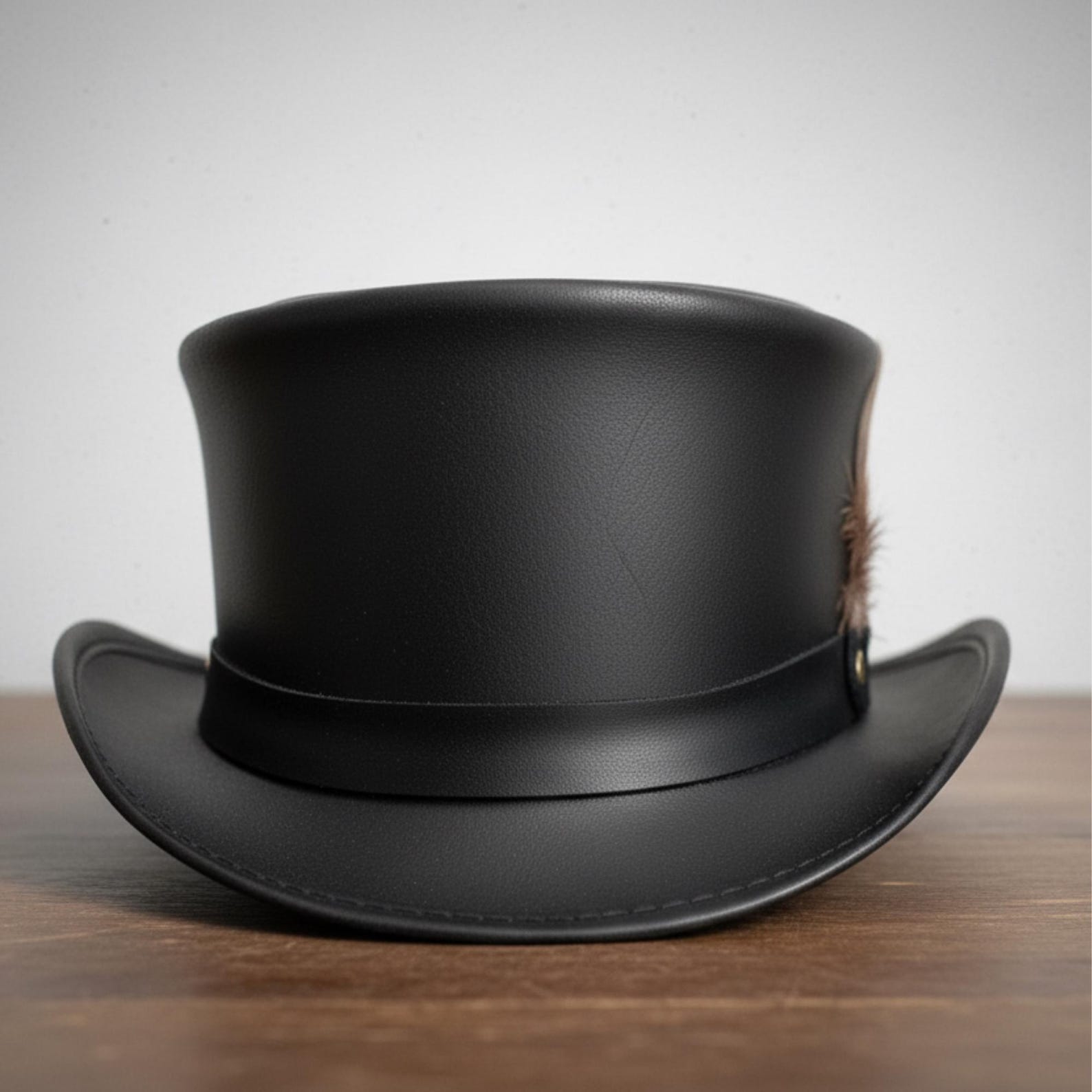 Black Leather Steampunk Top Hat | Feather Gothic Victorian Cosplay Hat ...