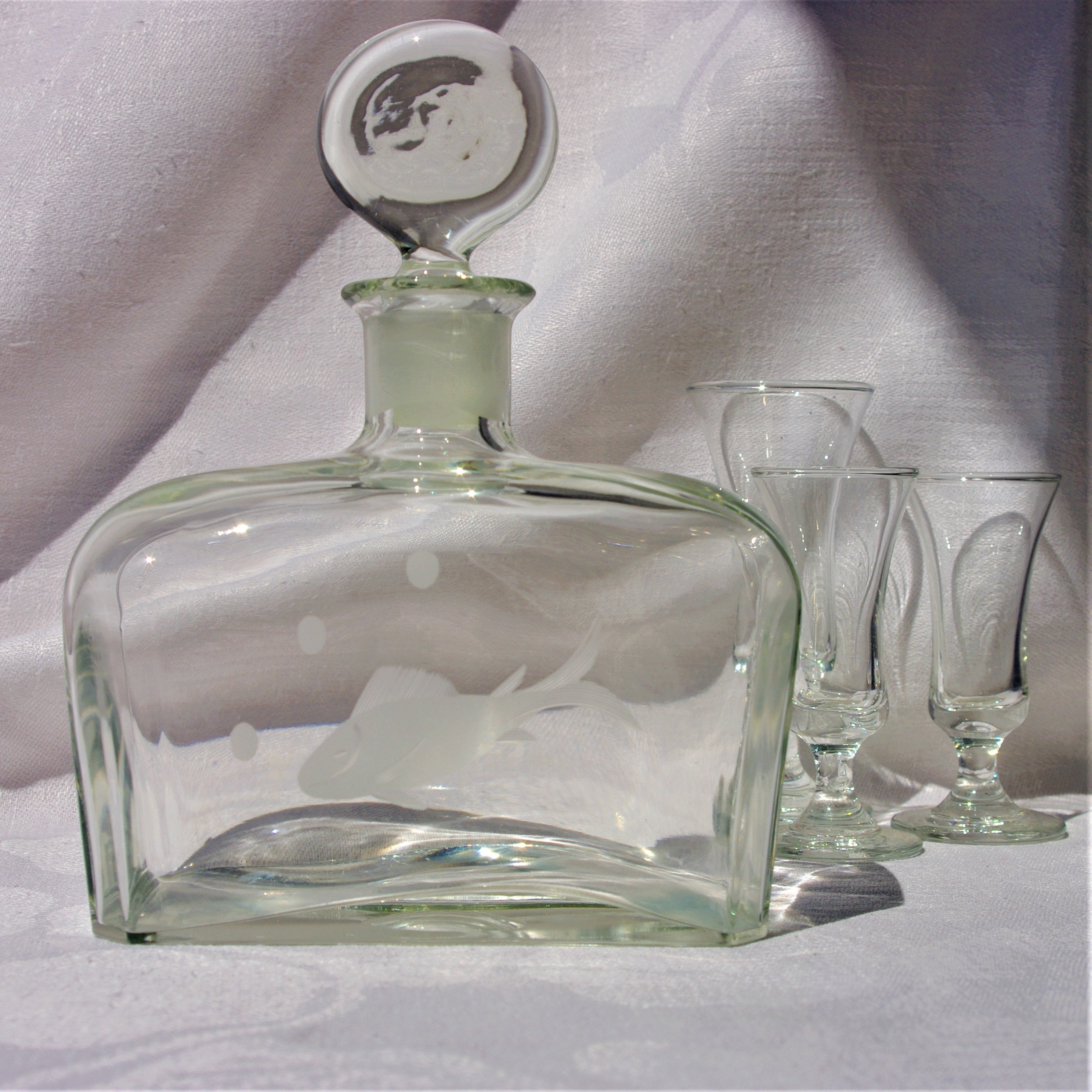 Orrefors Crystal Glass Carafe With Fish Decoration. Vodka/scotch/wine ...