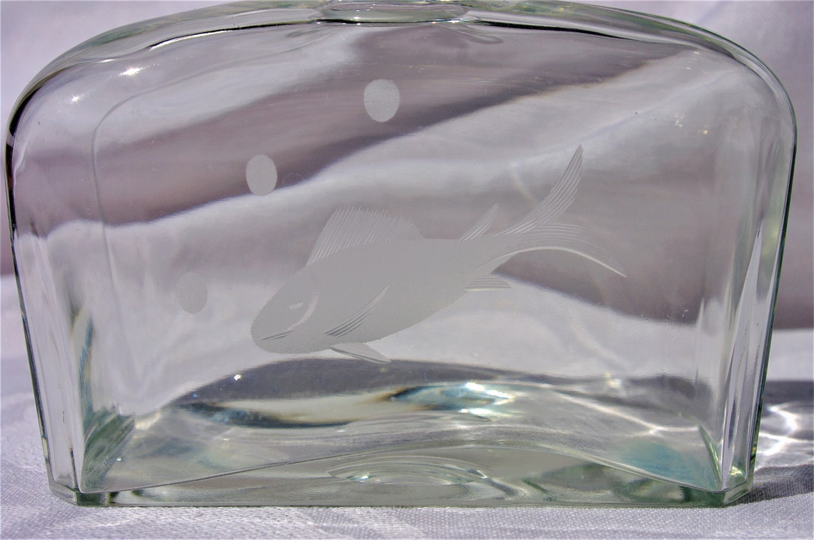 Orrefors Crystal Glass Carafe With Fish Decoration. Vodka/scotch/wine ...