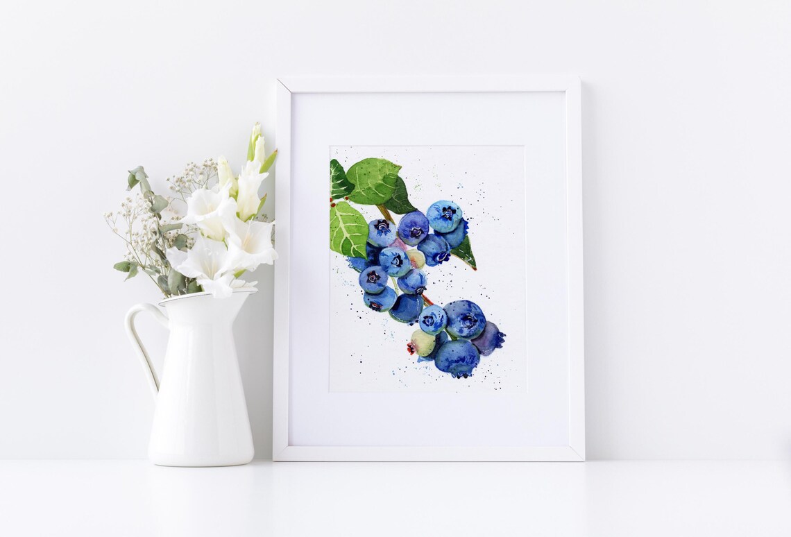 Blueberries Watercolor Art Print - Etsy