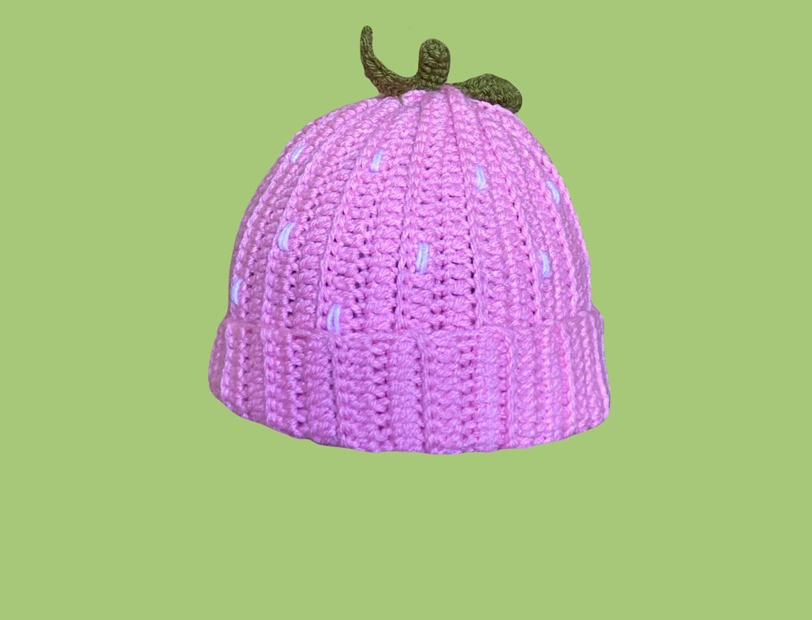 Crochet Pink Red Strawberry Beanie Cottagecore Fairy Fae Winter Hat ...