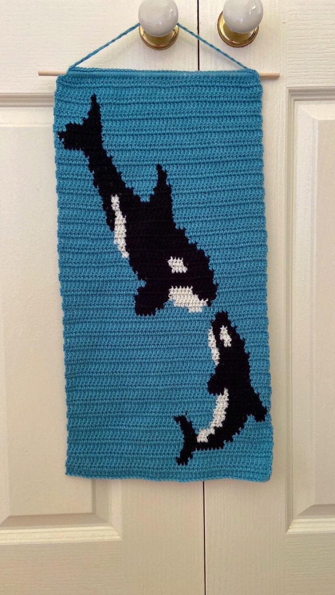 Crochet Tapestry Wall Hanging Orca Whale Home Decor Marine Life Animal ...