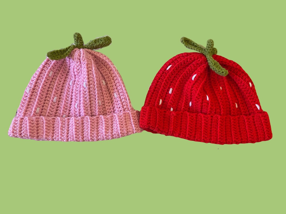 Crochet Pink Red Strawberry Beanie Cottagecore Fairy Fae Winter Hat ...