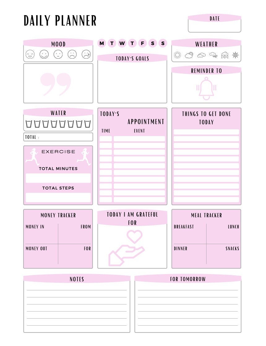 Daily Planner Printable, Daily Planner Page, Undated Printable Planner ...