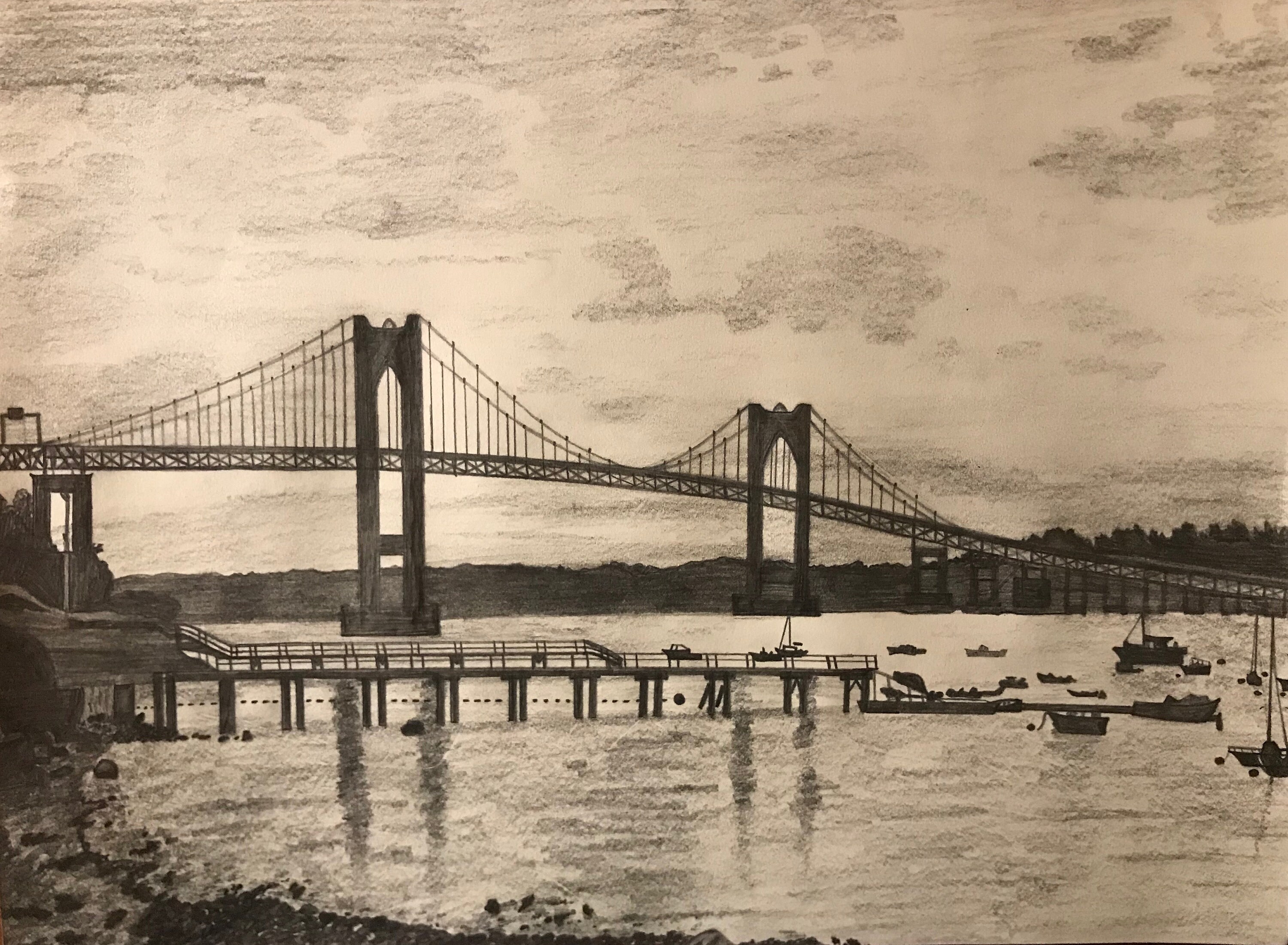 Claiborne Pell/Newport RI Bridge Pencil Drawing | Etsy