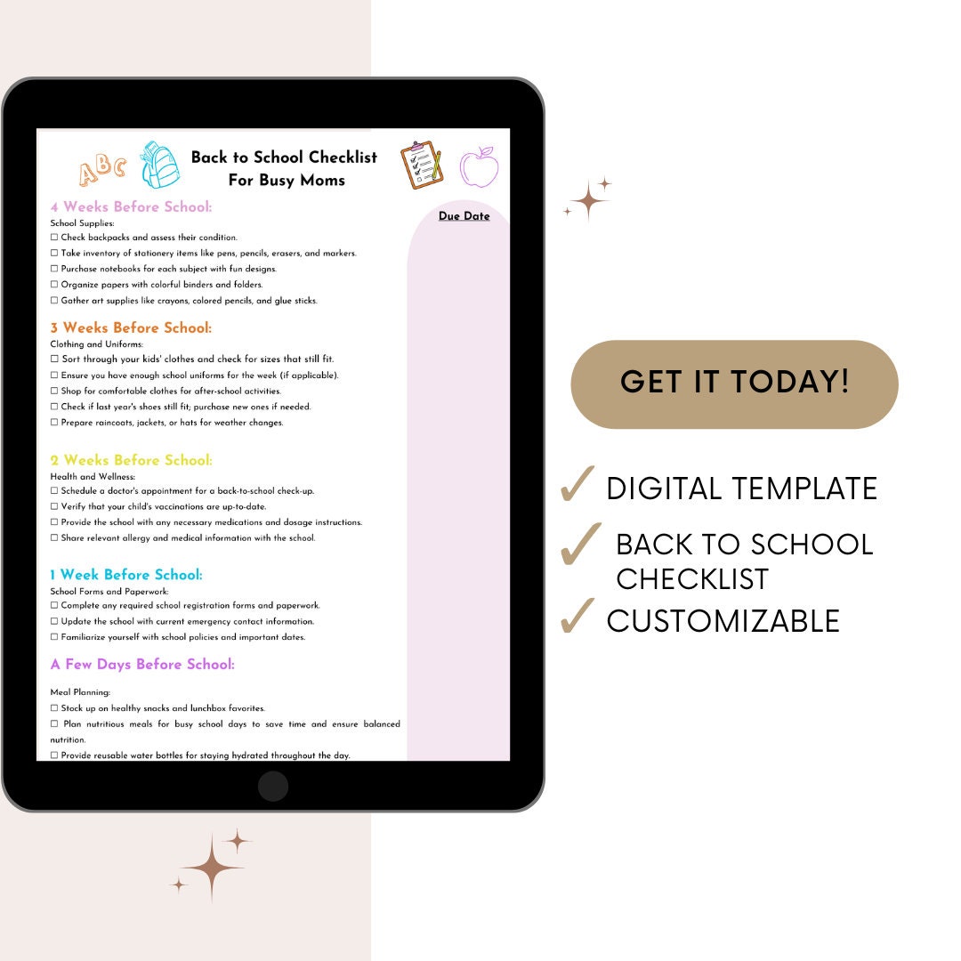 Editable Back to School Checklist | Printable to Do List | Weekly ...