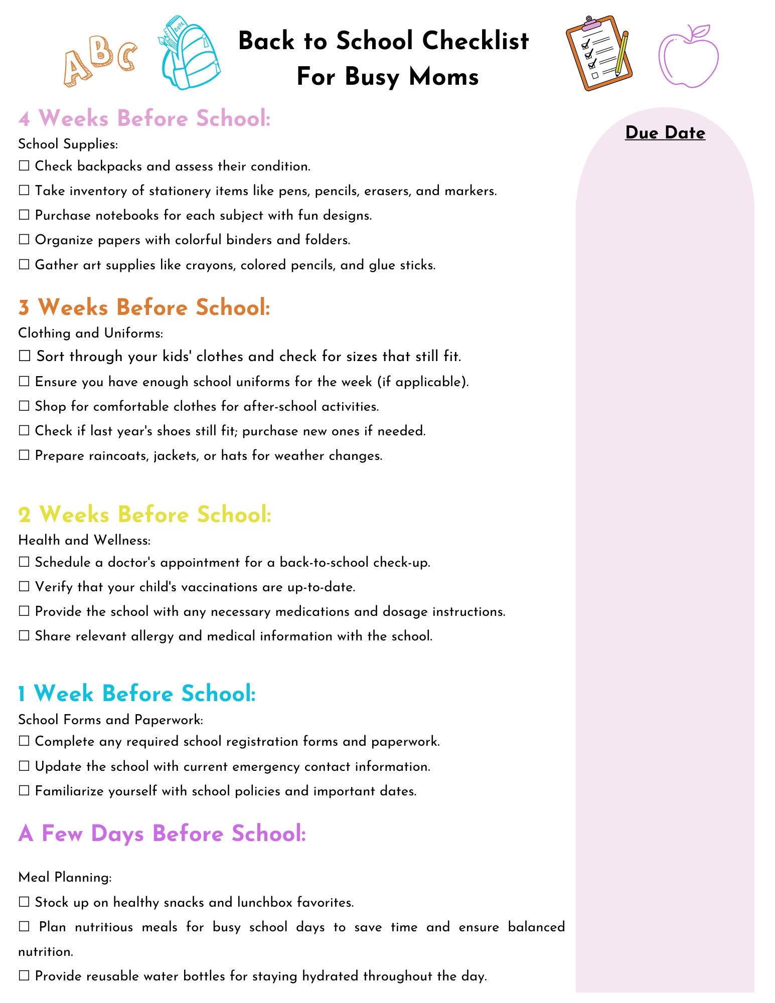 Editable Back to School Checklist | Printable to Do List | Weekly ...