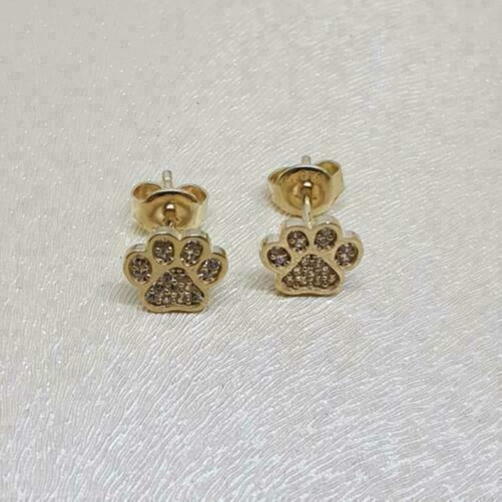 Yellow Gold Dog Paw Stud Earring, Cute Animal Paw Print Earring, Round ...