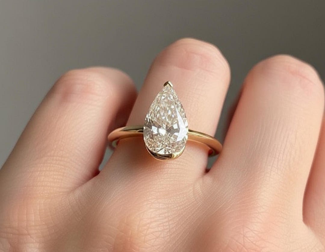 Solitaire Teardrop Ring, Yellow Gold Minimalist Ring, Wedding ...