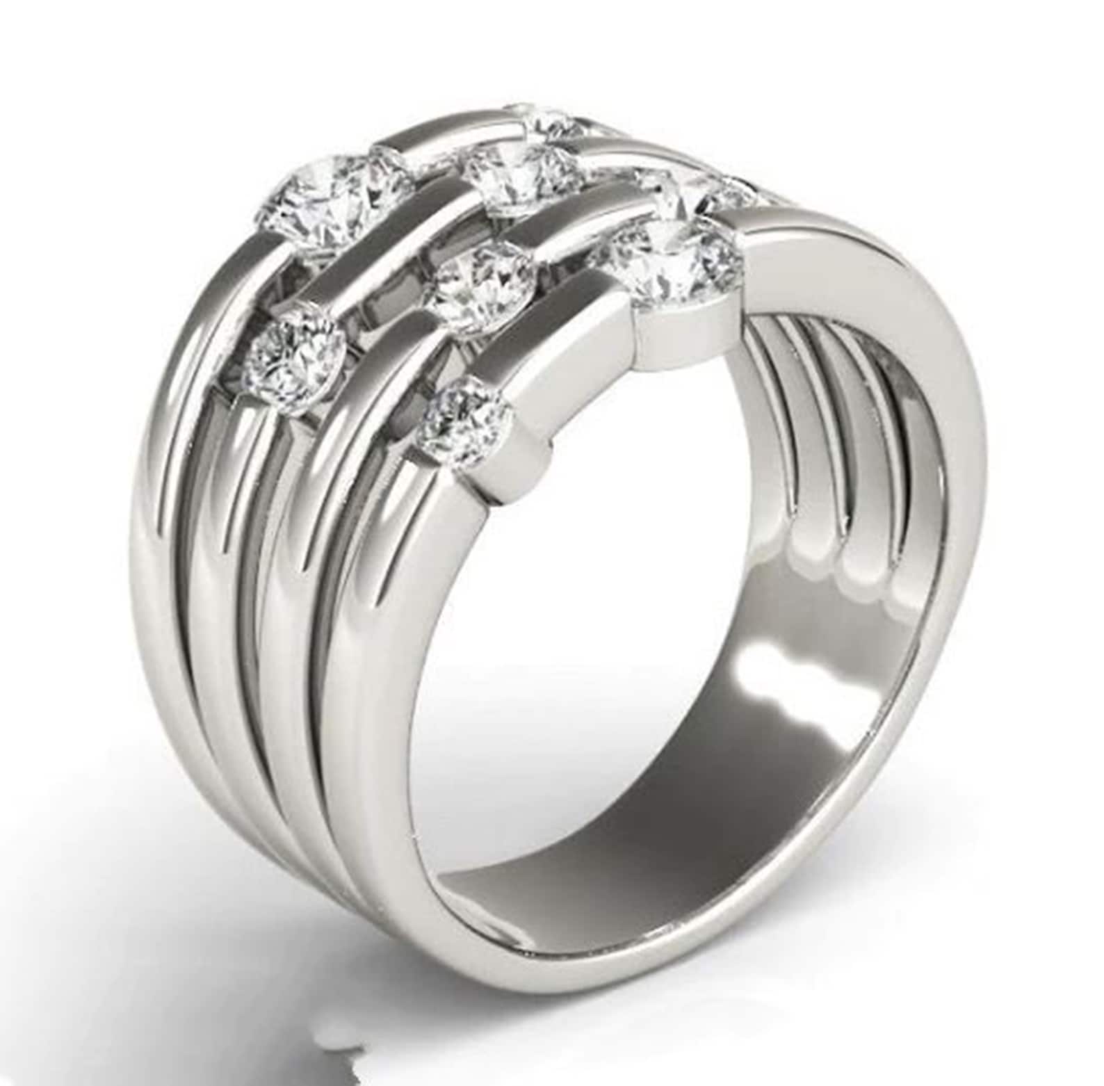 Eight Stone Ring, Multi Layer Band Ring, Round Moissanite Diamond Ring ...