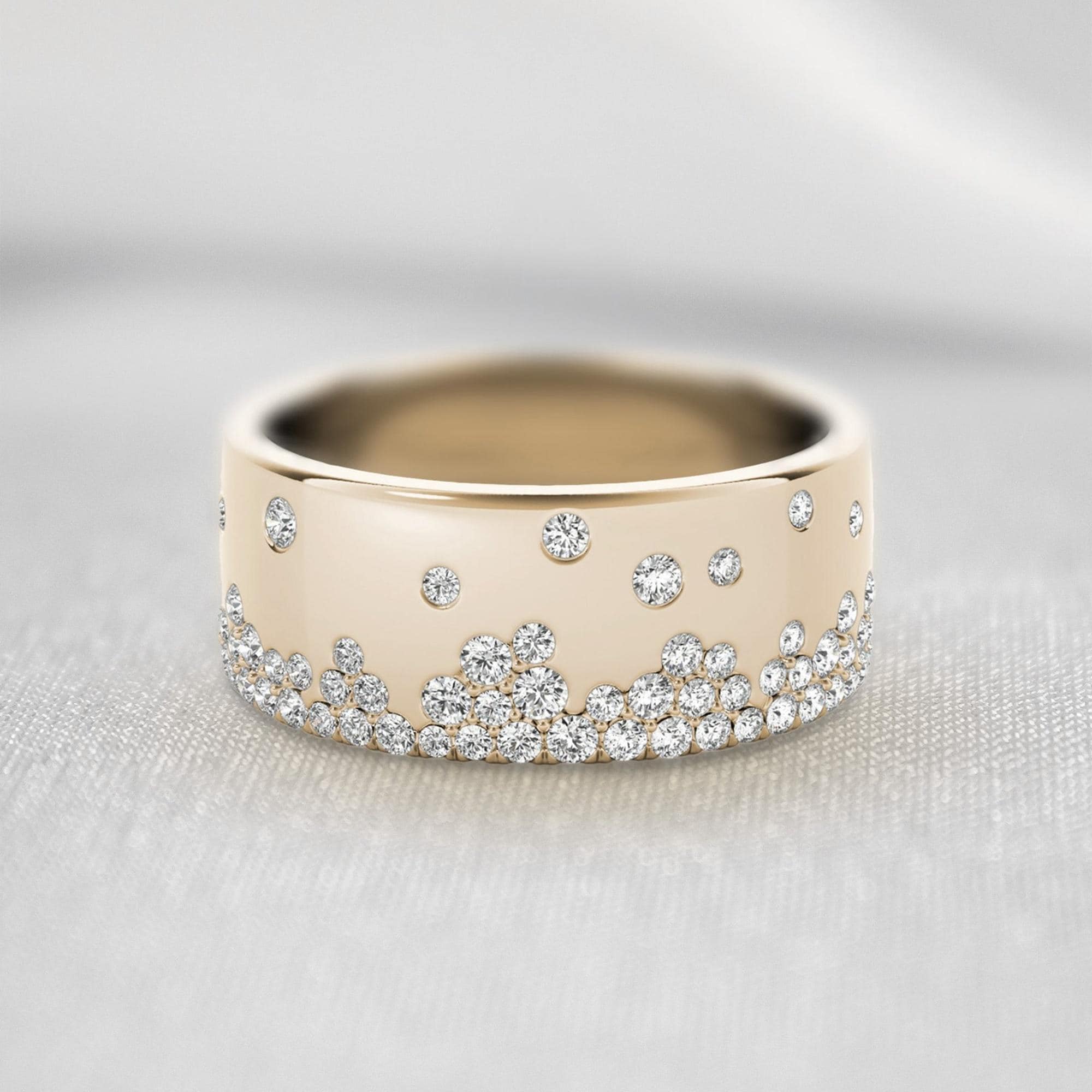 Wide Scatter Band Ring, Flush Set Round Moissanite Diamond Band, Half ...