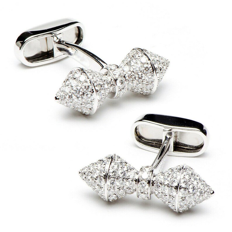 Round Cut Moissanite Diamond Barbell Cufflink, 14K White Whale Back ...