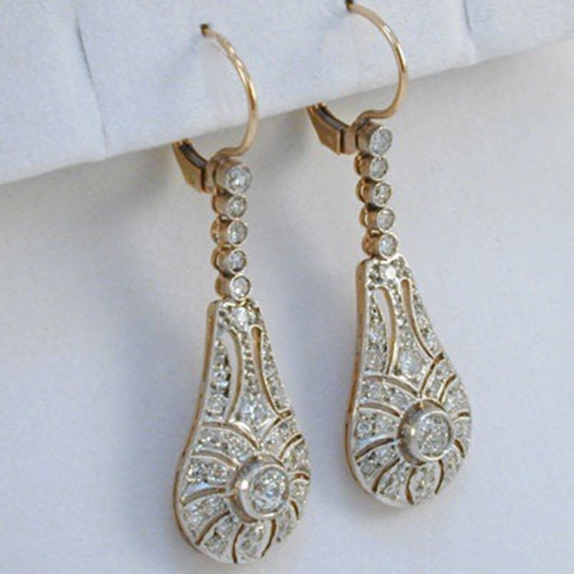 Round Moissanite Diamond Vintage Earring, Lever Back Earring, Woman's ...