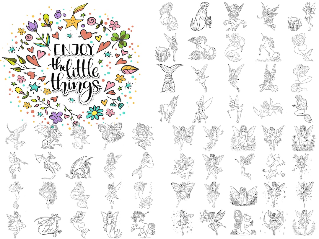 200 Designs Fairy Fine Line Tattoos, Clip Art, Stencils, Doodles, PNG ...