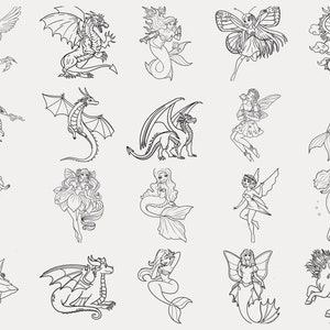 200 Designs Fairy Fine Line Tattoos, Clip Art, Stencils, Doodles, PNG ...