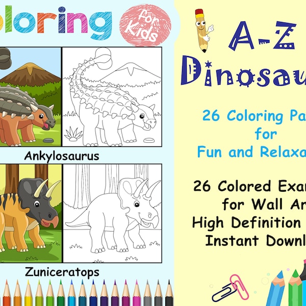 Dinosaur Abc Coloring Pages - Etsy