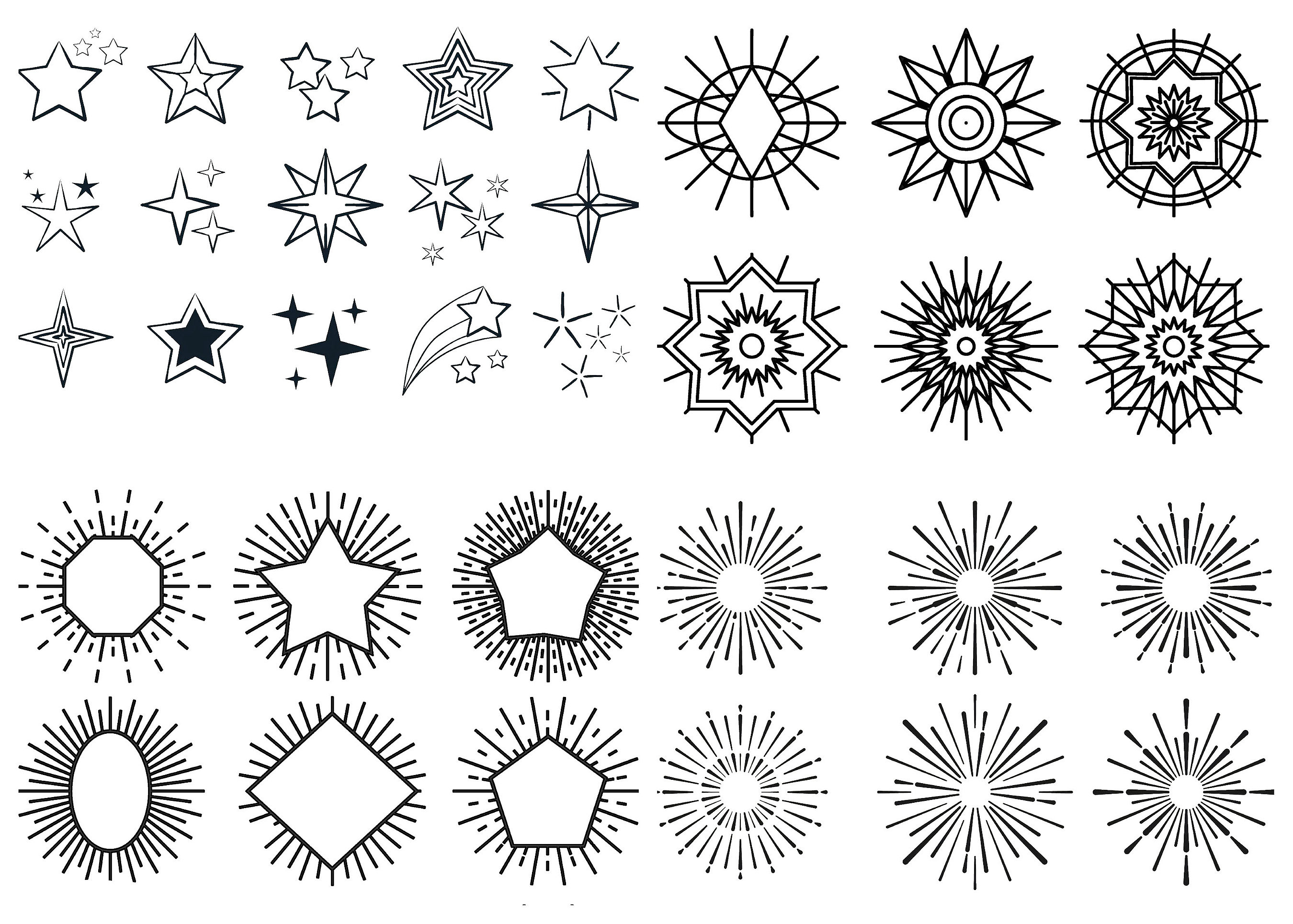 10 Sheets, Minimal Sun Moon Tattoos, Fine Line Tattoo, Stencil Art ...