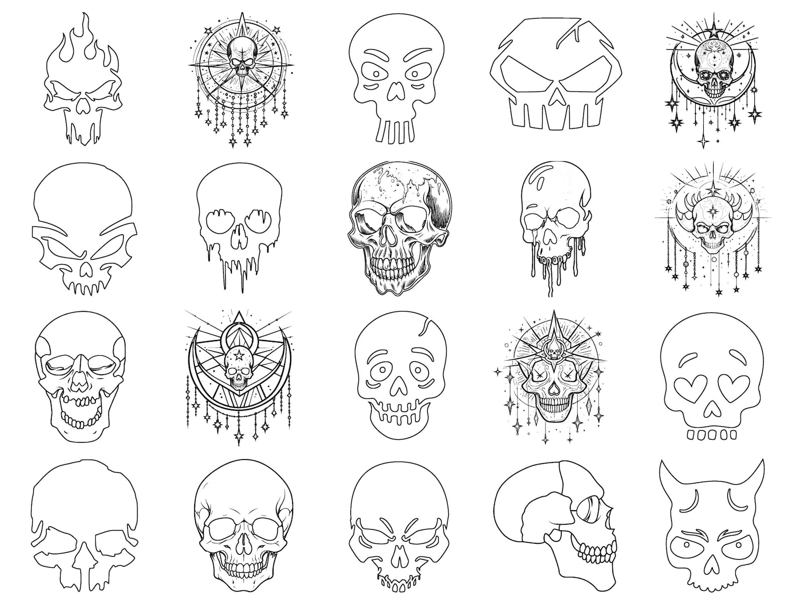 10 Sheets of Small Skull Tattoo Designs, Fine Line Tattoo, Stencil Art ...