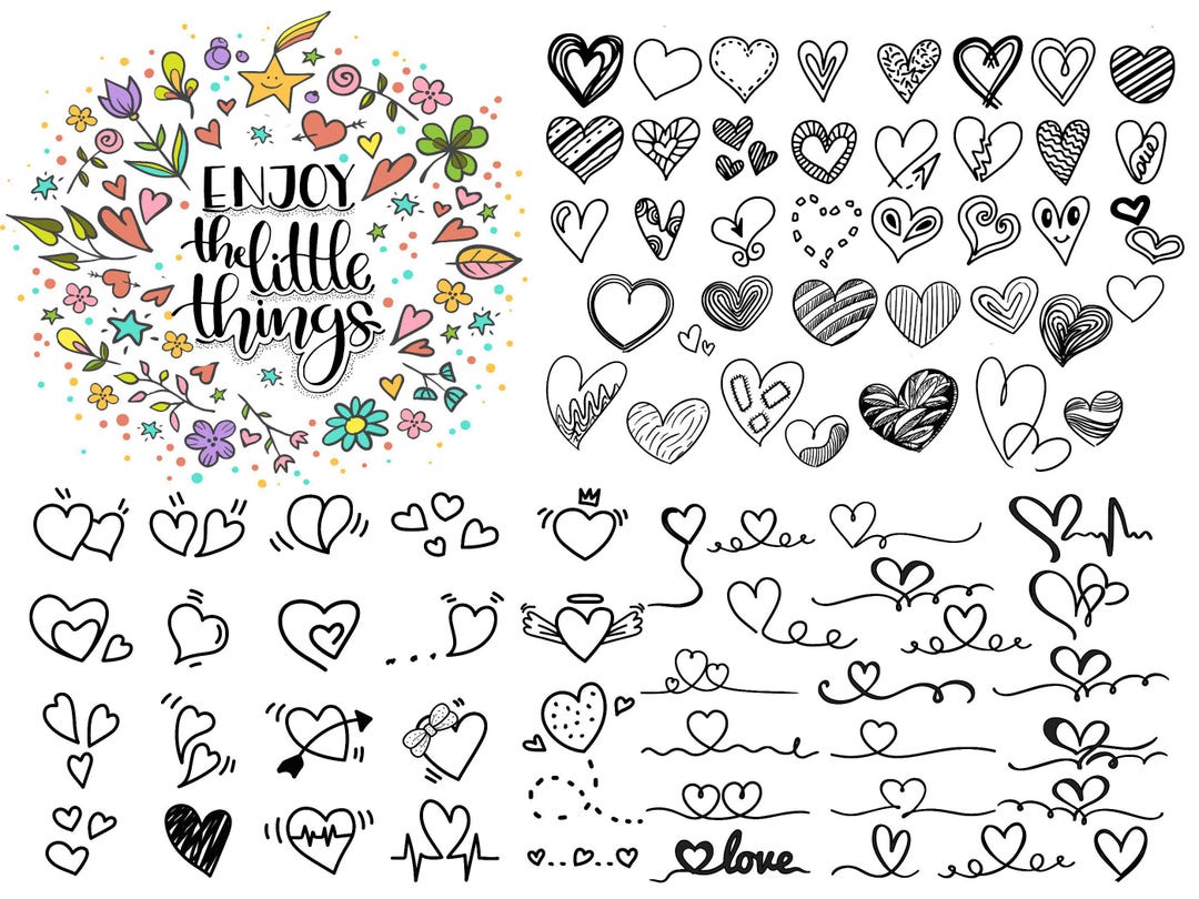 Heart Tattoos 200 Designs, Fine Lines, Stencils, Doodles PNG, SVG, JPG ...