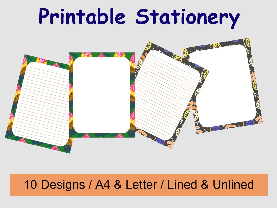 Printable Stationery Bundle With Borders, Printable Note Paper, Letter ...