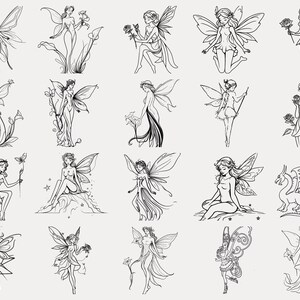 200 Designs Fairy Fine Line Tattoos, Clip Art, Stencils, Doodles, PNG ...