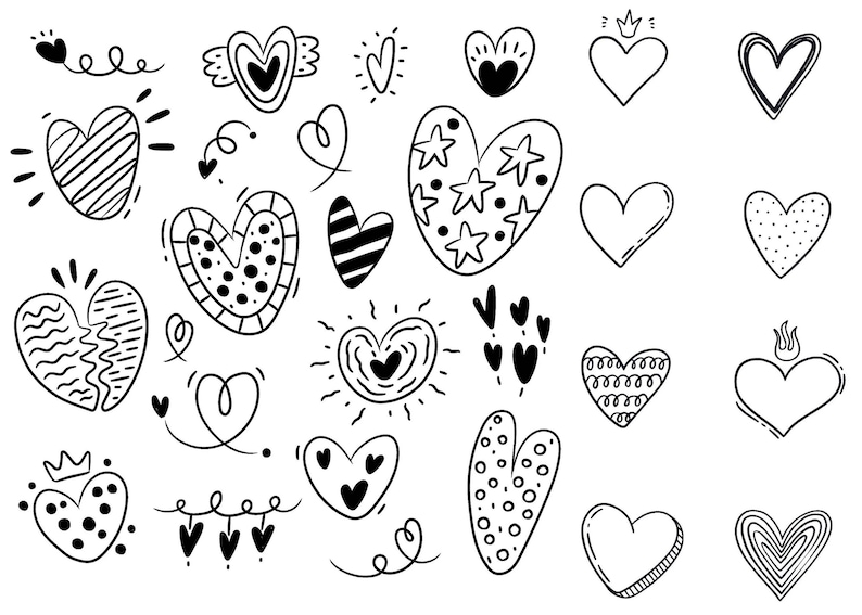 Heart Tattoos 200 Designs, Fine Lines, Stencils, Doodles PNG, SVG, JPG ...