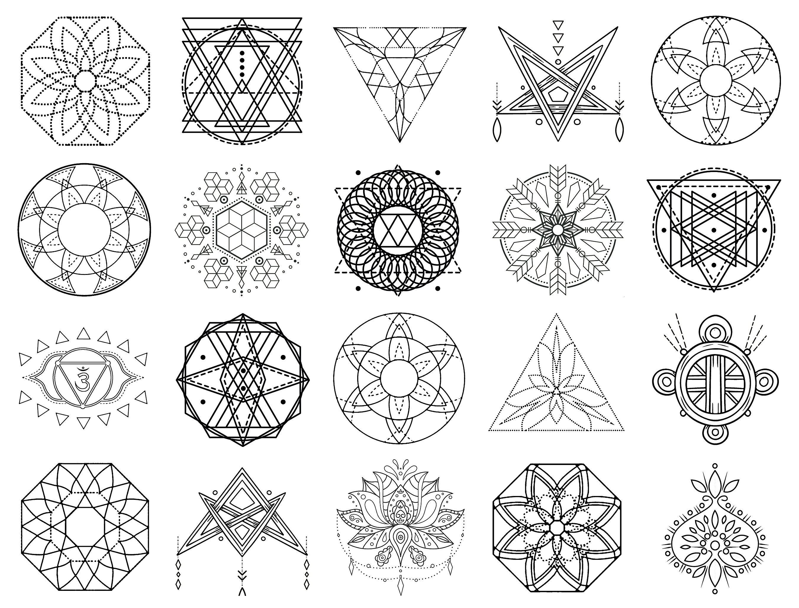 10 Sheets of Minimal Geometric Tattoos, Fine Line Tattoo, Stencil Arts ...