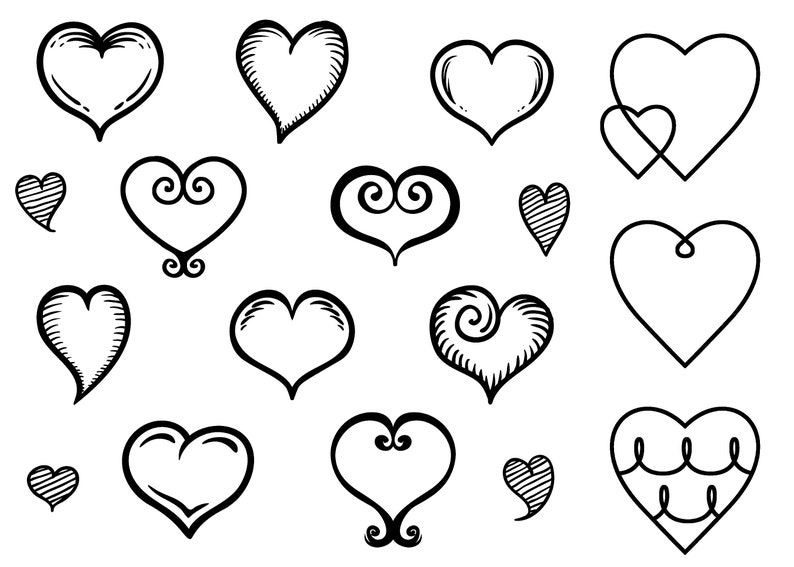 10 Sheets of Minimal Heart Tattoo Designs, Fine Line Tattoo, Stencil ...
