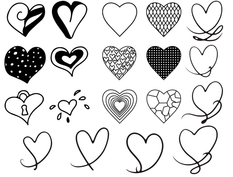 10 Sheets of Minimal Heart Tattoo Designs, Fine Line Tattoo, Stencil ...