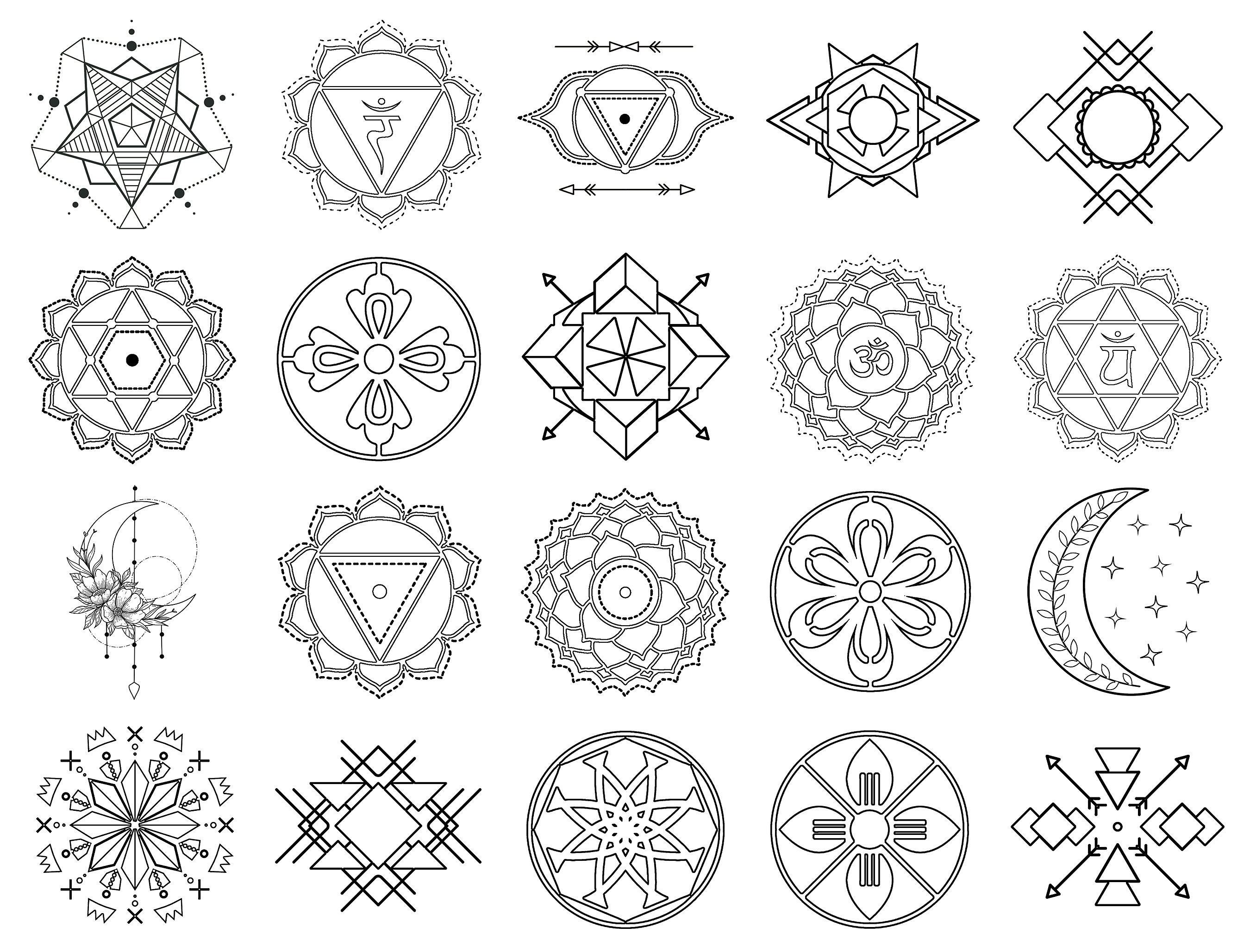 10 Sheets of Minimal Geometric Tattoos, Fine Line Tattoo, Stencil Arts ...