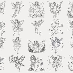 200 Designs Fairy Fine Line Tattoos, Clip Art, Stencils, Doodles, PNG ...