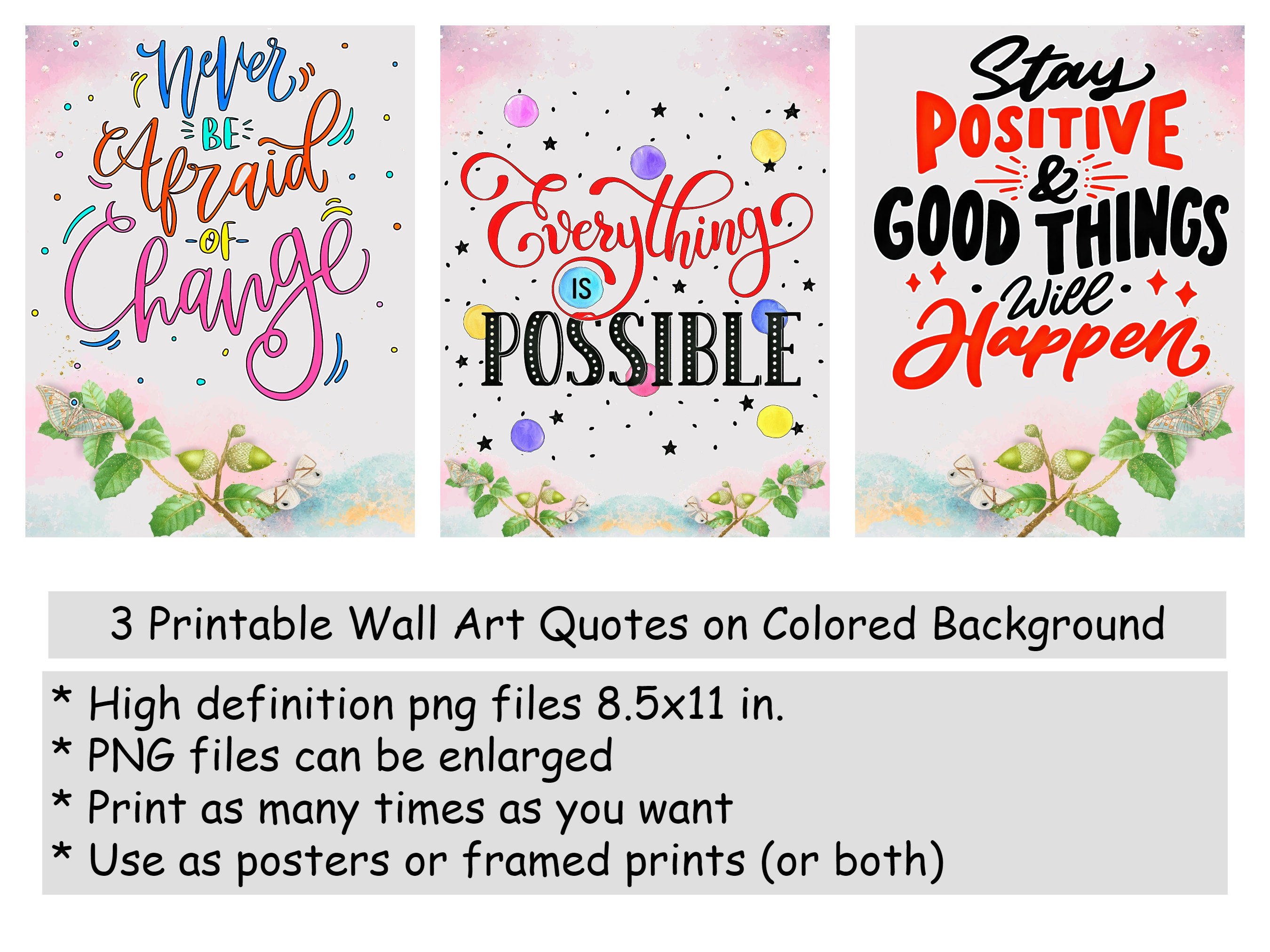 Printable Wall Art Quotes, Gallery Wall Set of 3, Instant Digital ...