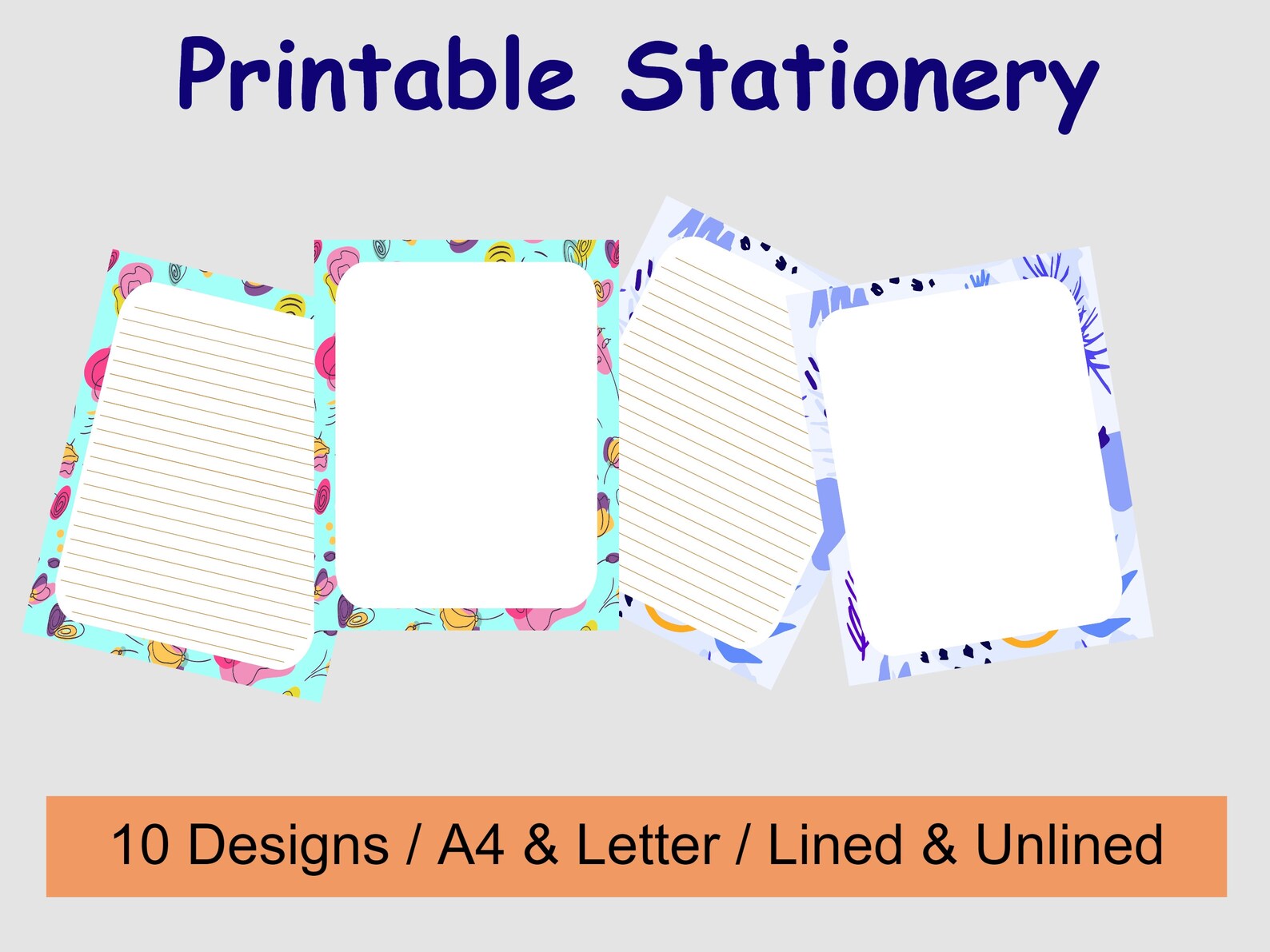 Printable Stationery Bundle With Borders, Printable Note Paper, Letter ...