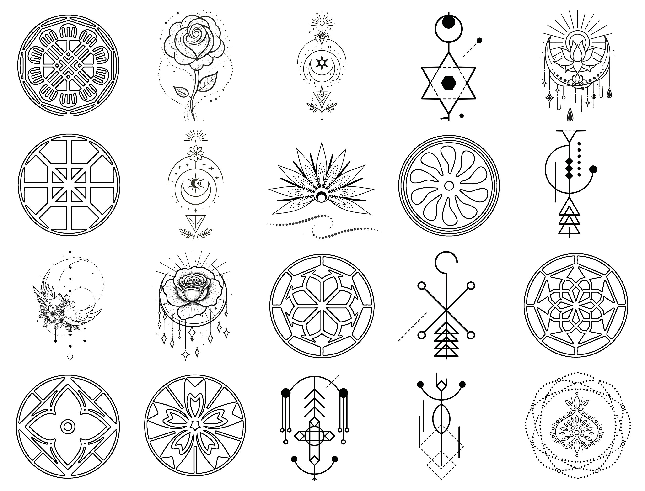 10 Sheets of Minimal Geometric Tattoos, Fine Line Tattoo, Stencil Arts ...