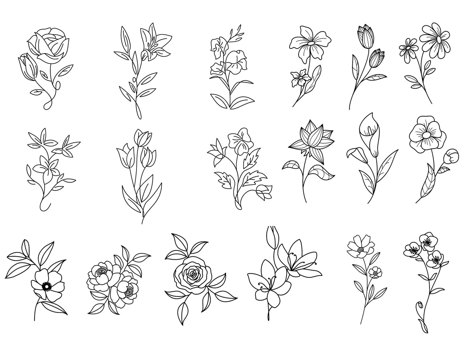 12 Sheets of Mini Flower Designs, Fine Line Tattoo, Cute Skin Art ...