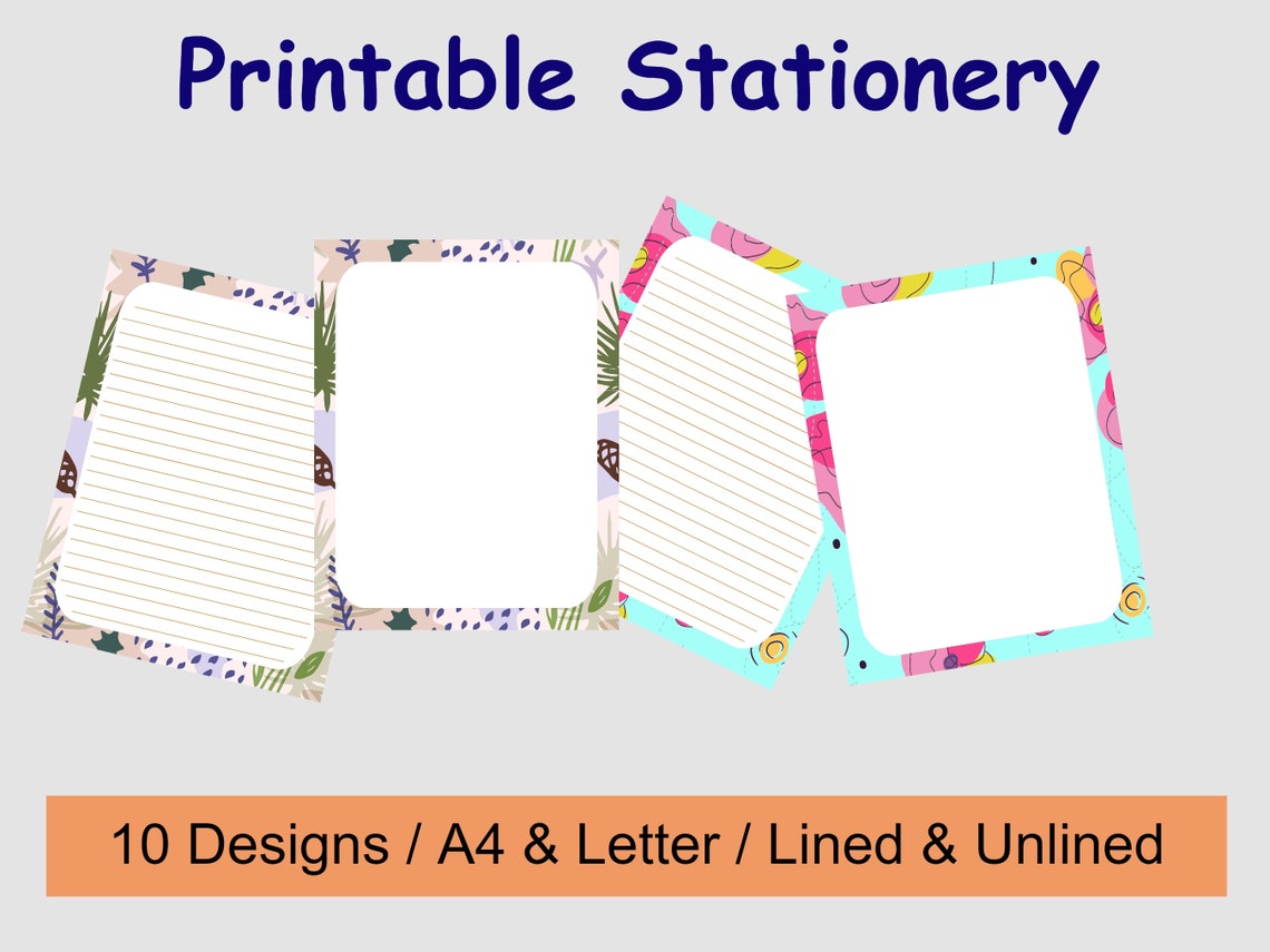 Printable Stationery Bundle With Borders, Printable Note Paper, Letter ...