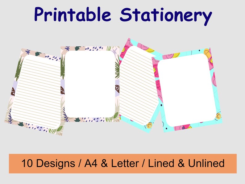 Printable Stationery Bundle With Borders, Printable Note Paper, Letter ...