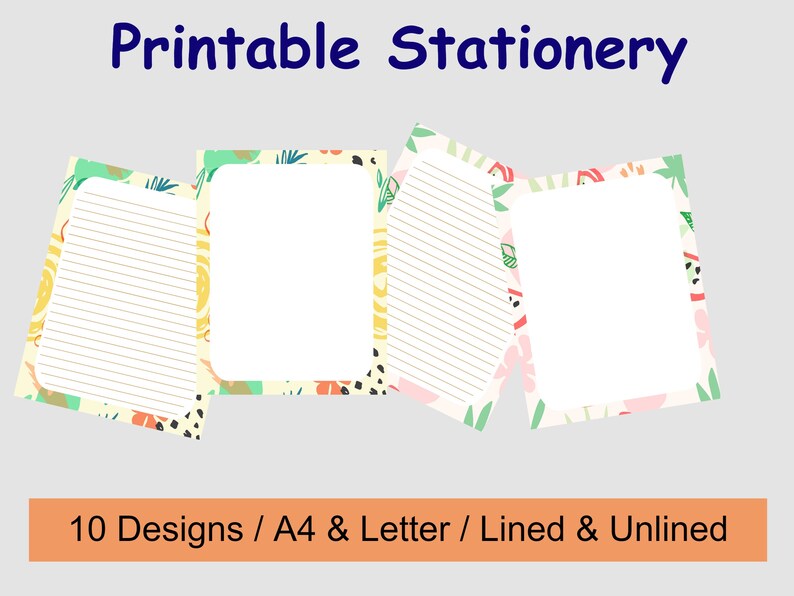 Printable Stationery Bundle With Borders, Printable Note Paper, Letter ...