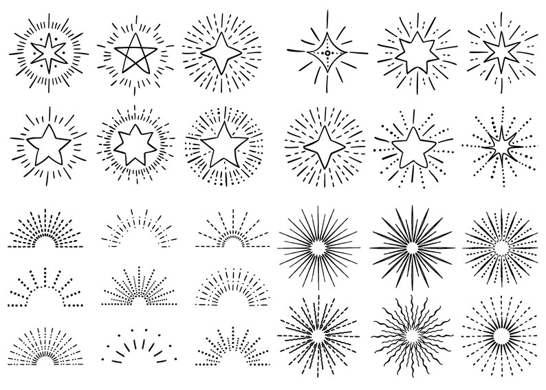 10 Sheets, Minimal Sun Moon Tattoos, Fine Line Tattoo, Stencil Art ...