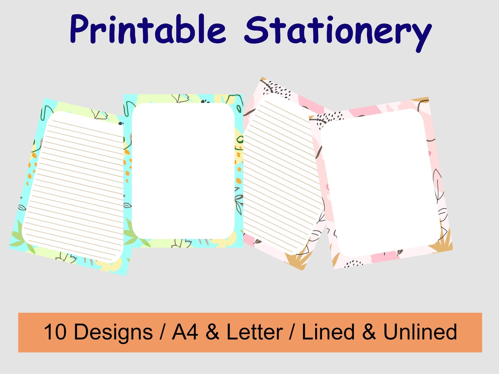 Printable Stationery Bundle With Borders, Printable Note Paper, Letter ...