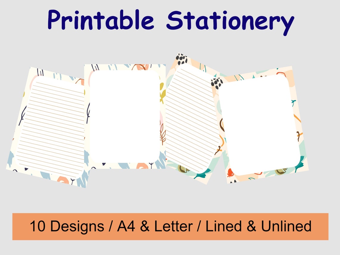 Printable Stationery Bundle With Borders, Printable Note Paper, Letter ...