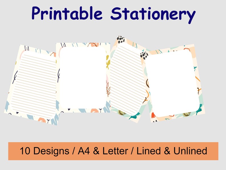 Printable Stationery Bundle With Borders, Printable Note Paper, Letter ...