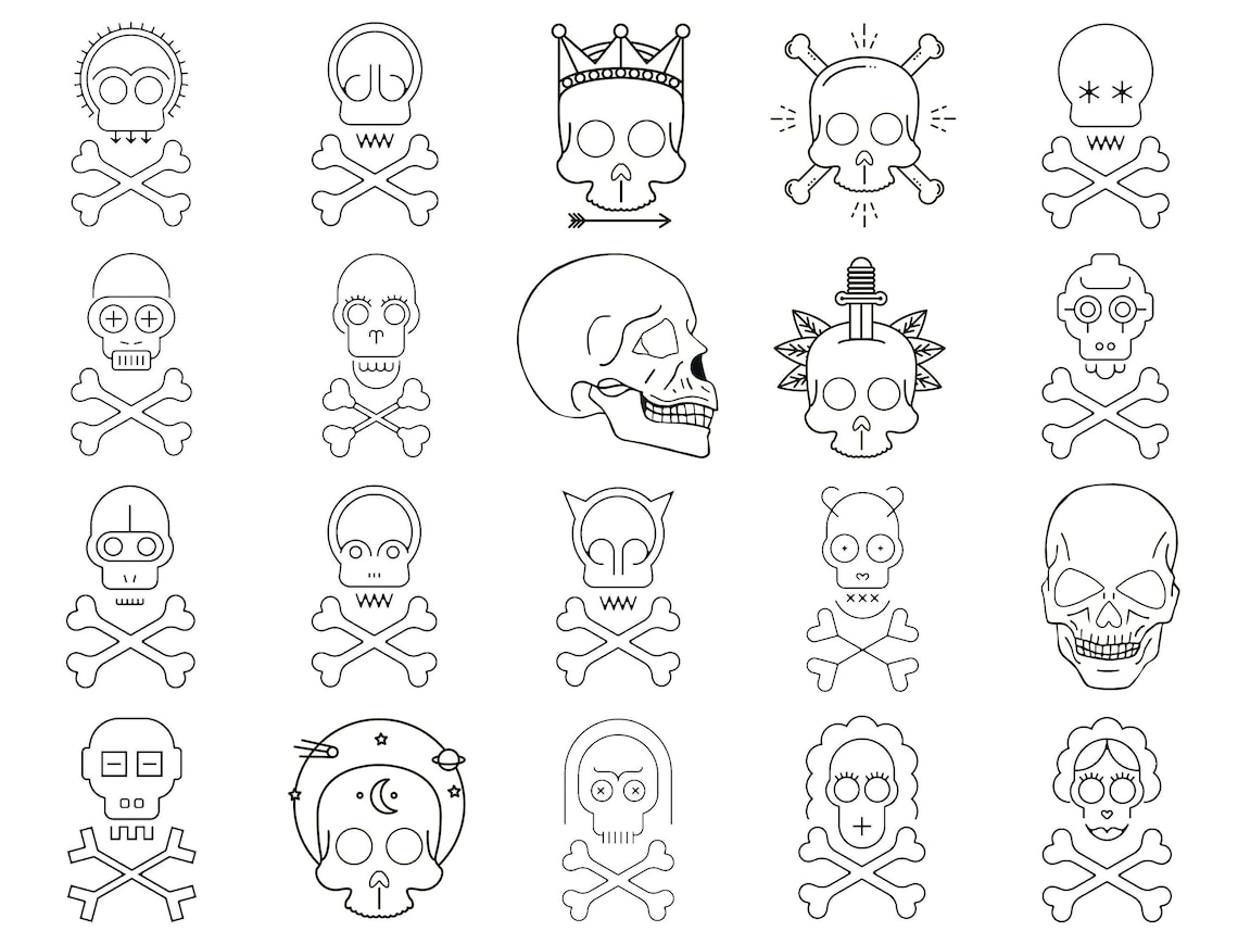 10 Sheets of Small Skull Tattoo Designs, Fine Line Tattoo, Stencil Art ...