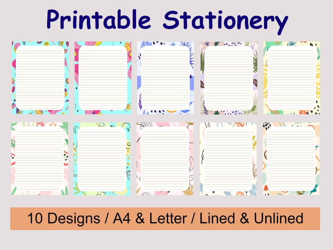 Printable Stationery Bundle With Borders, Note Paper, Digital Download ...