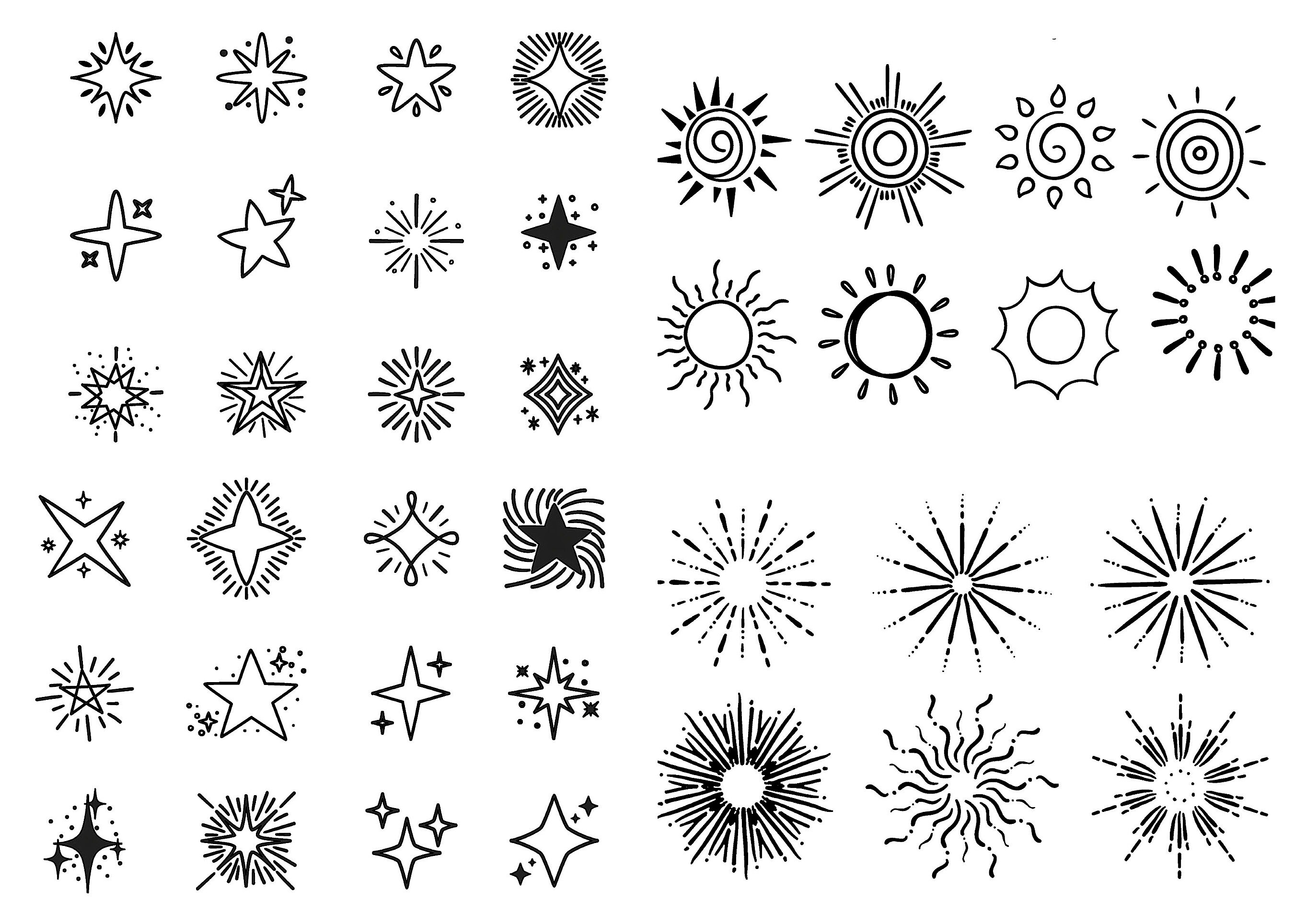 10 Sheets of Minimal Sun & Moon Tattoos, Fine Line Tattoo, Stencil Art ...