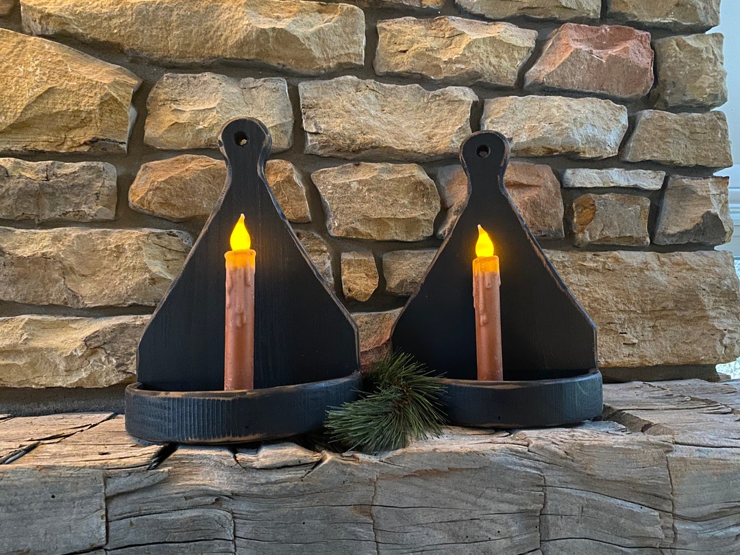Candle Sconces set Wall Hanging Black With Led Candle Flicker Flame Old ...