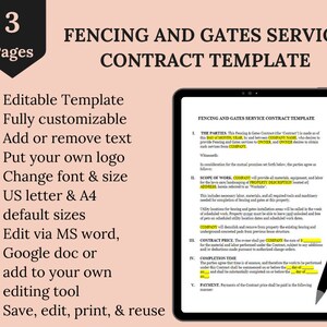 Editable Fencing and Gates Contract Template - Etsy