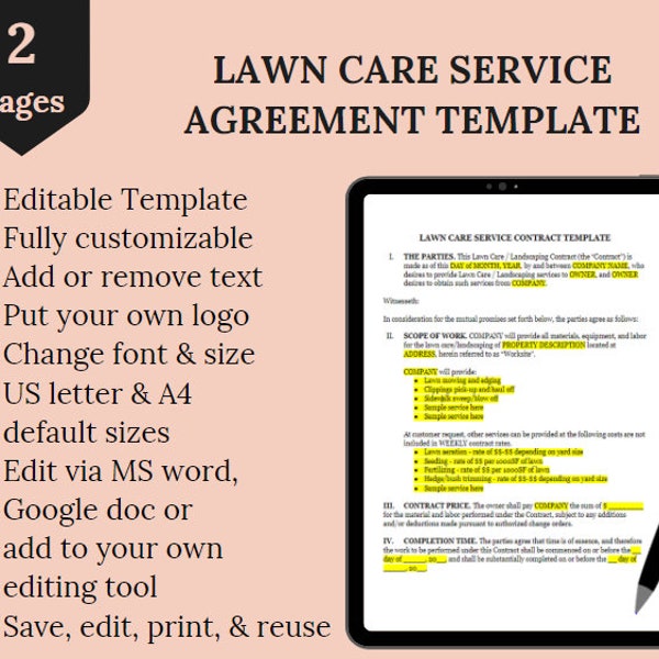 Lawn Care Agreement - Etsy