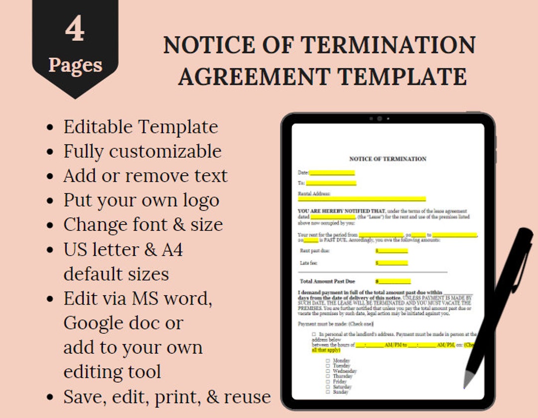 Editable Notice of Termination Agreement Template - Etsy