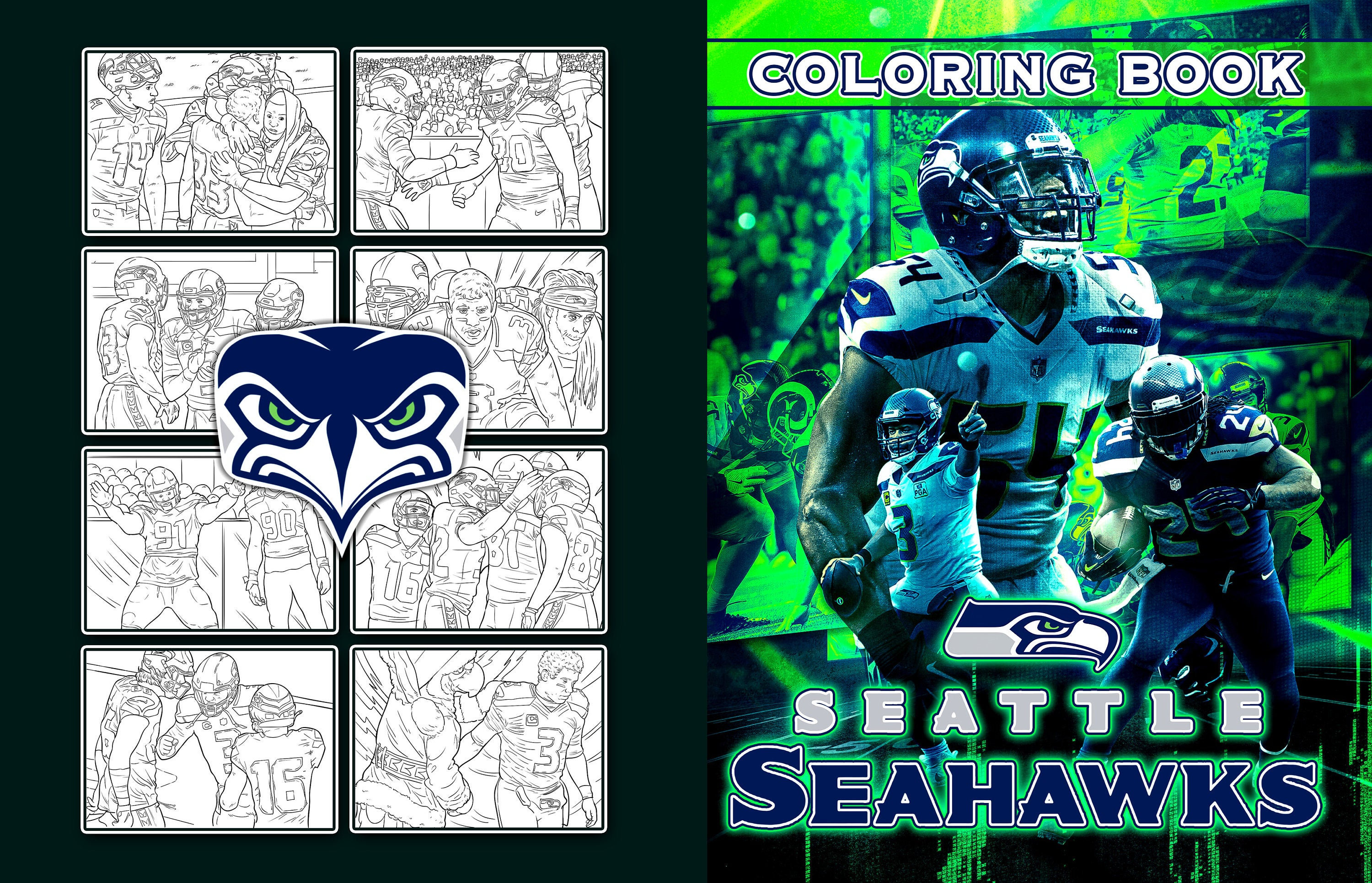 Seattle Seahawks Coloring Book Seattle Seahawks Adult Coloring | Etsy